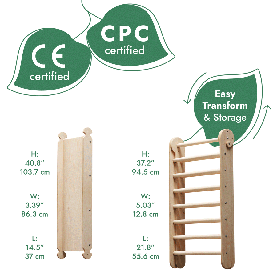 6in1 Wooden Swedish Wall: Climbing Ladder with Swing Set & Slide Board ...