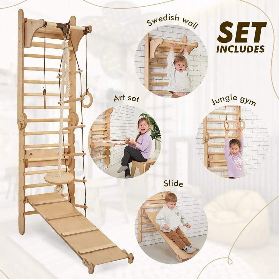 4in1 Wooden Swedish Wall / Climbing ladder for Children + Swing Set ...