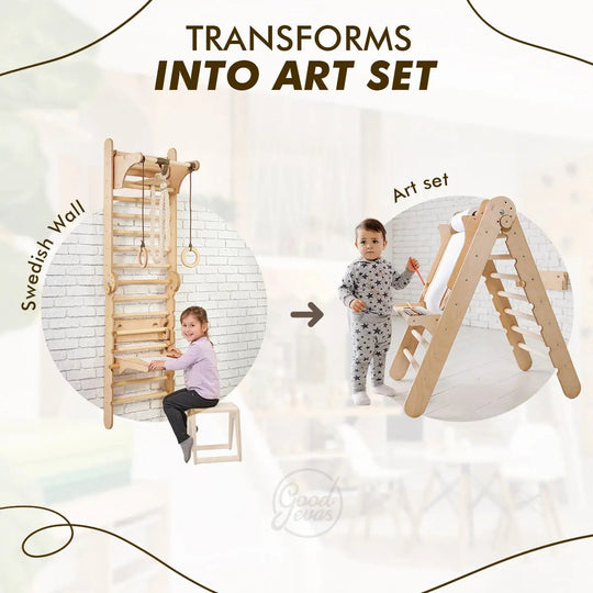 4in1 Wooden Swedish Wall / Climbing ladder for Children + Swing Set ...
