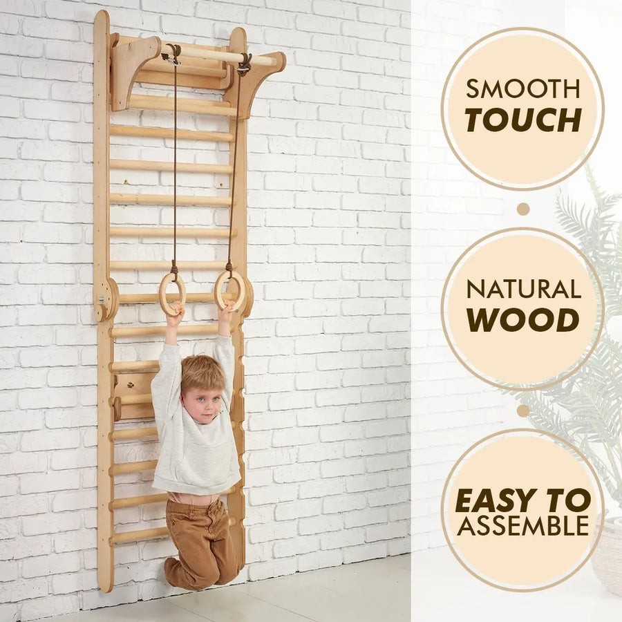 4in1 Wooden Swedish Wall / Climbing ladder for Children + Swing Set ...