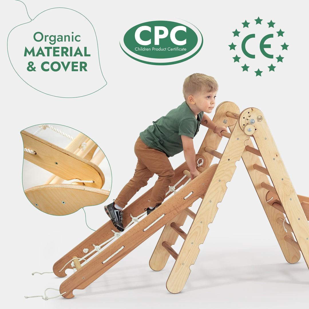 6in1 Montessori Climbing Set: Triangle Ladder, Arch, Slide, Net & Art ...