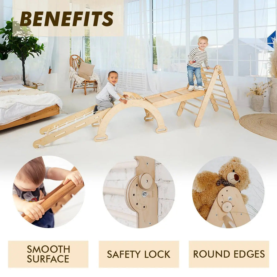 5in1 Montessori Climbing Set: Triangle Ladder + Climbing Arch + Slide ...