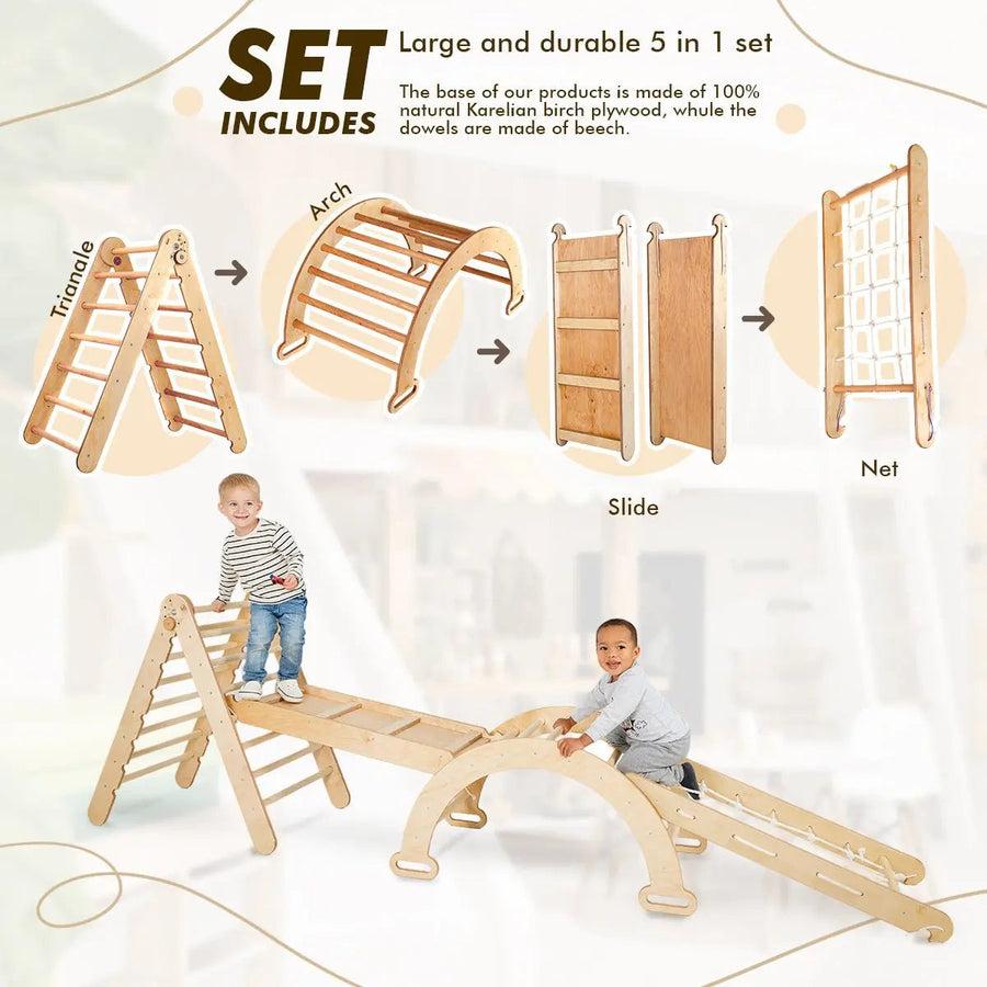 5in1 Montessori Climbing Frame Set: Triangle Ladder + Arch/Rocker ...
