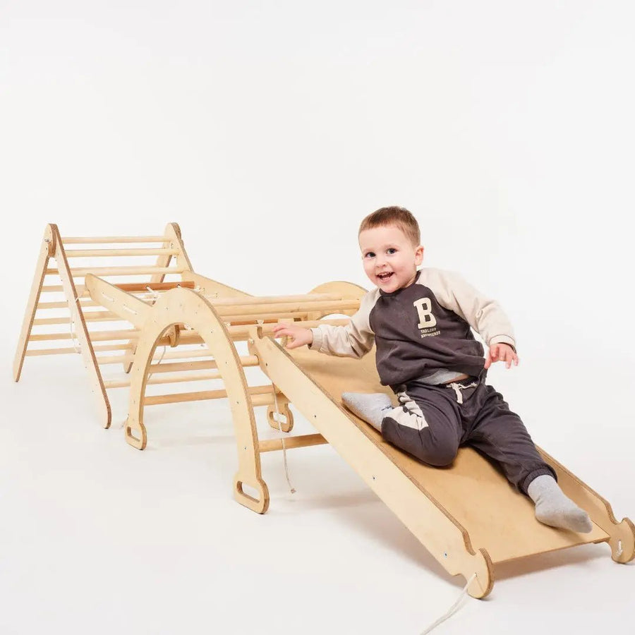 6in1 Montessori Climbing Set: Triangle Ladder, Arch, Slide, Net & Art ...