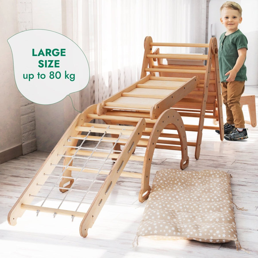 6in1 Montessori Climbing Set: Triangle Ladder, Arch, Slide, Net & Art ...